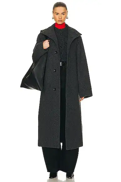 Lemaire Bathrobe Coat In Charcoal In Heather Grey - 25% Off